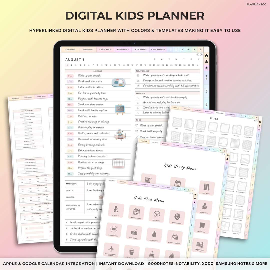Kids School Planner, Digital Homework Tracker Bundle, School Routine ...