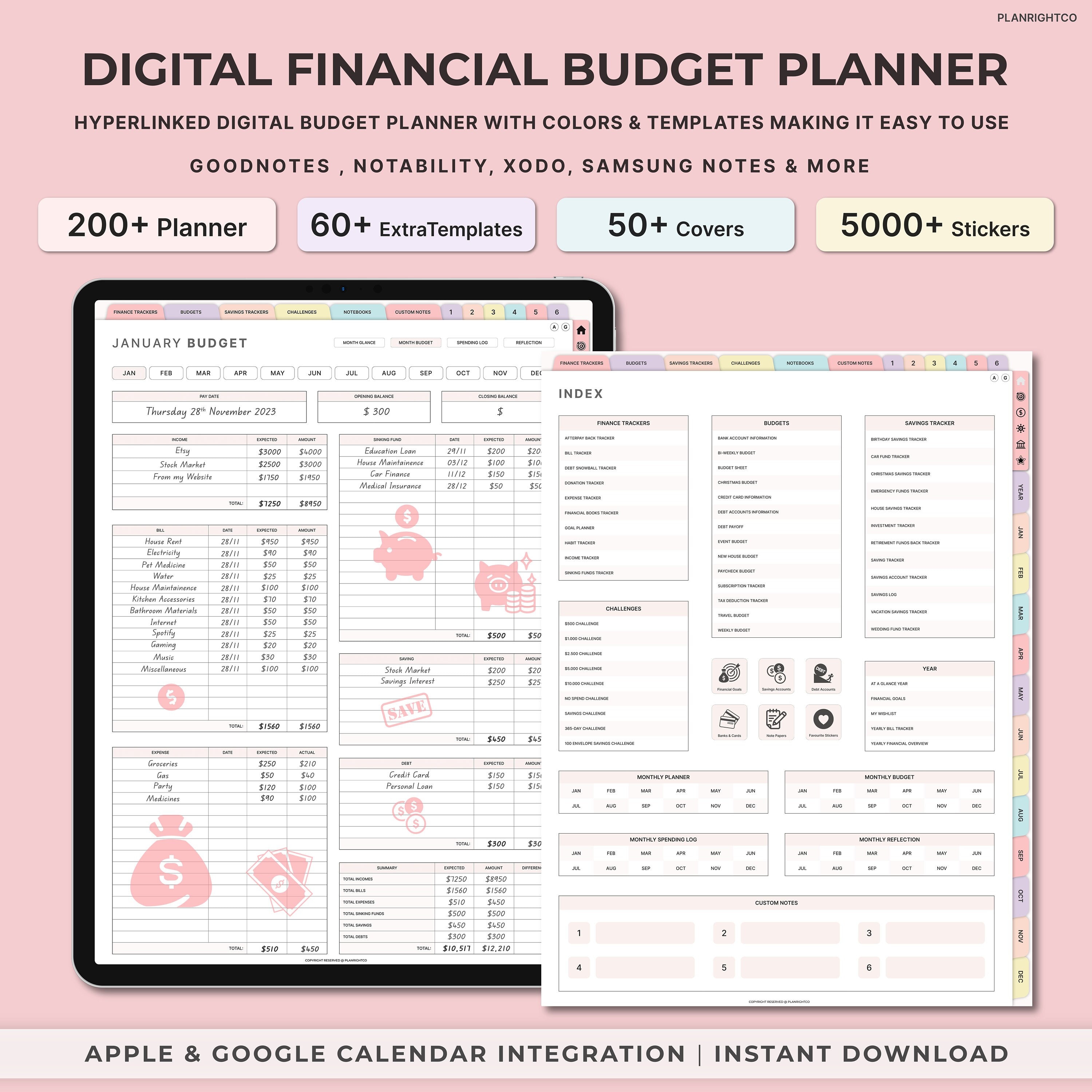 Digital Budget Planner, Digital Financial Budget Planner, Digital ...