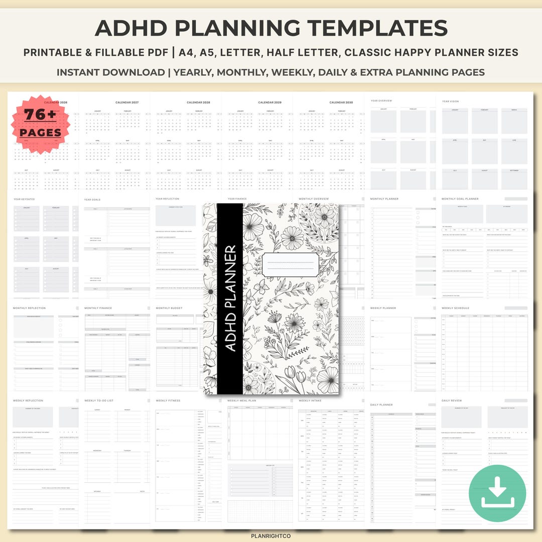 Printable ADHD Planner for Adults | Undated Daily Weekly Productivity ...
