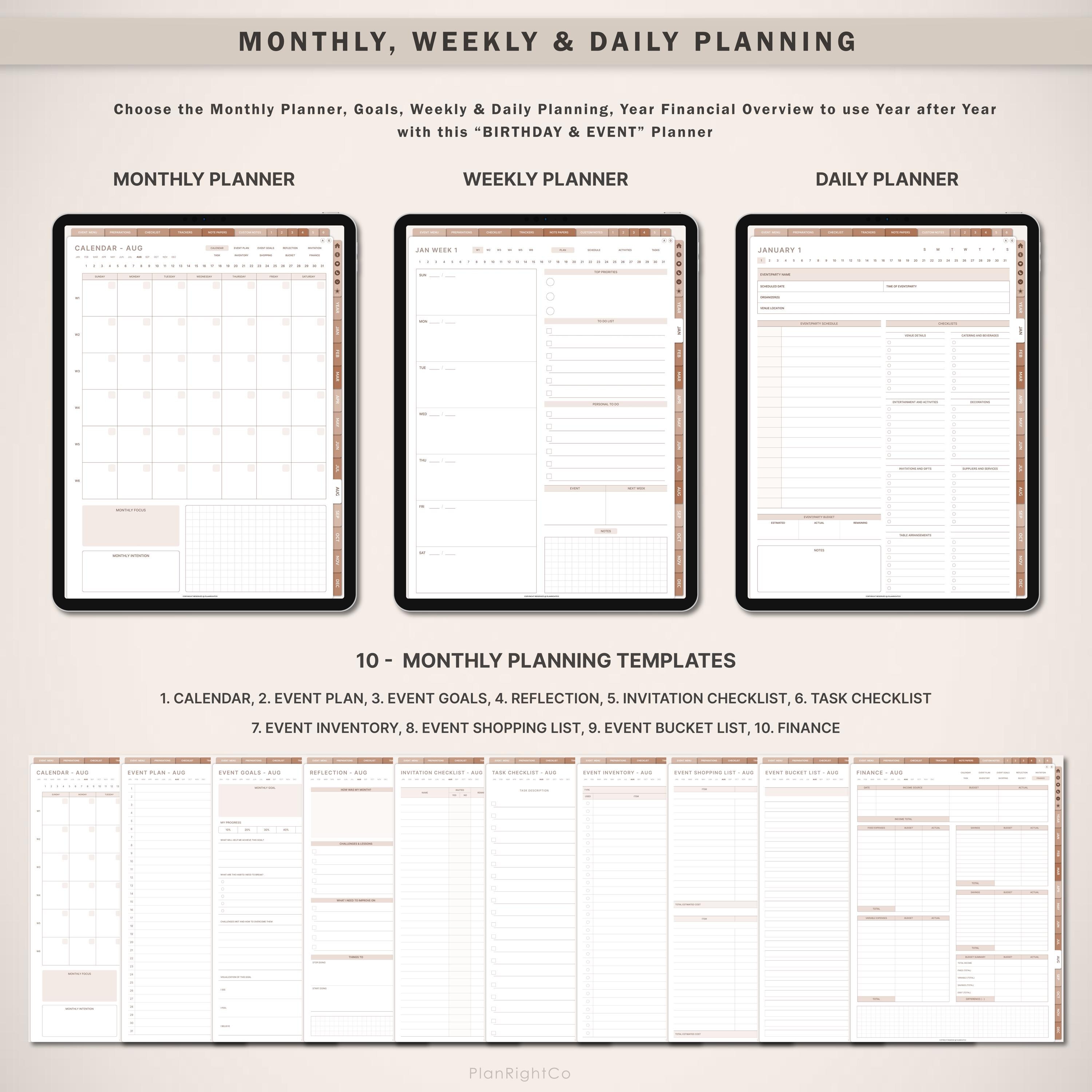 Digital Event Planner, Event Planning Template, Digital Event Planning ...