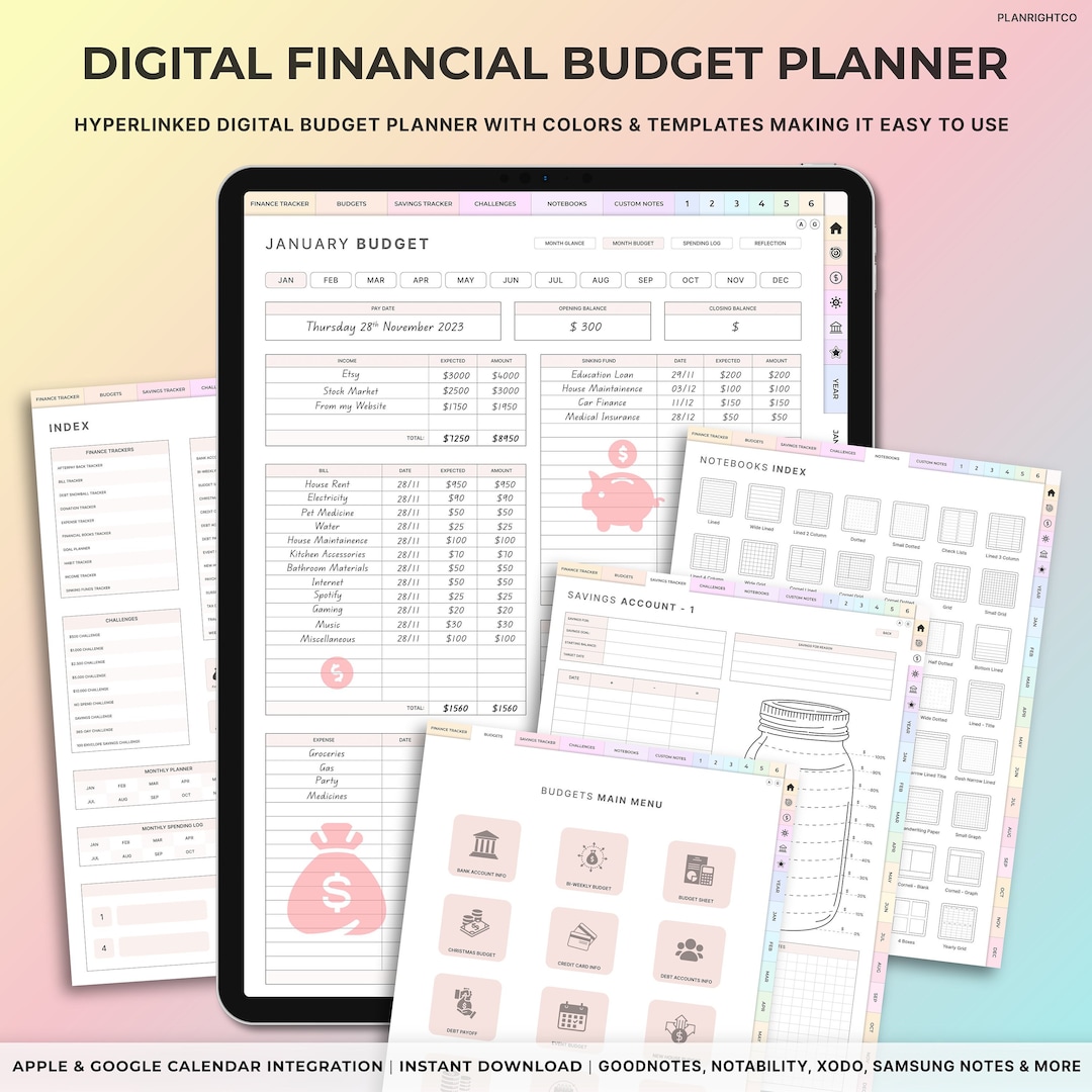 Digital Finance Planner, Digital Financial Budget Planner, Digital ...