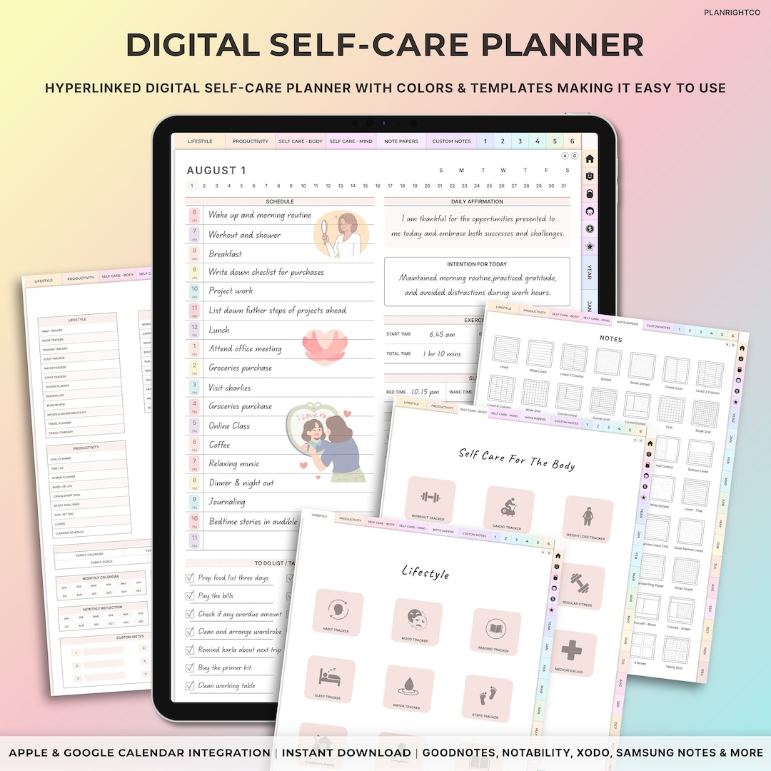 Digital Wellness Journal, Self Care Planner, Self Care Journal ...