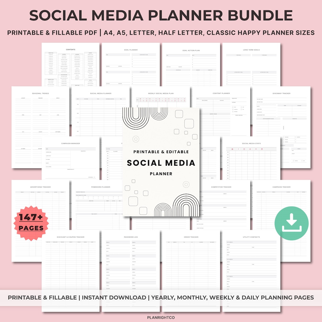 Printable Social Media Planner & Content Calendar, Instagram Tiktok ...