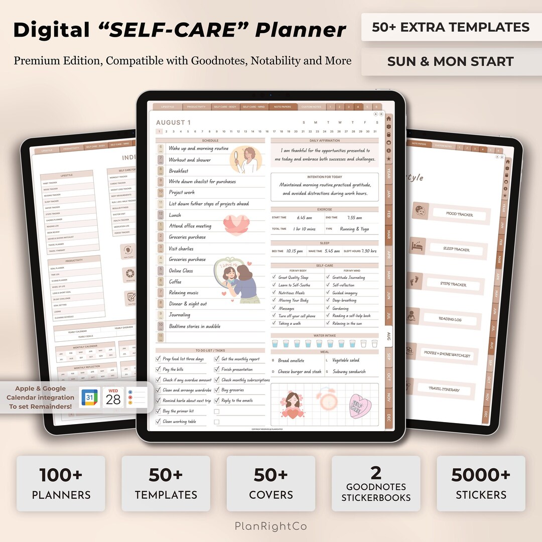 Digital Self Care Planner, Self Care Journal, Wellness Journal ...