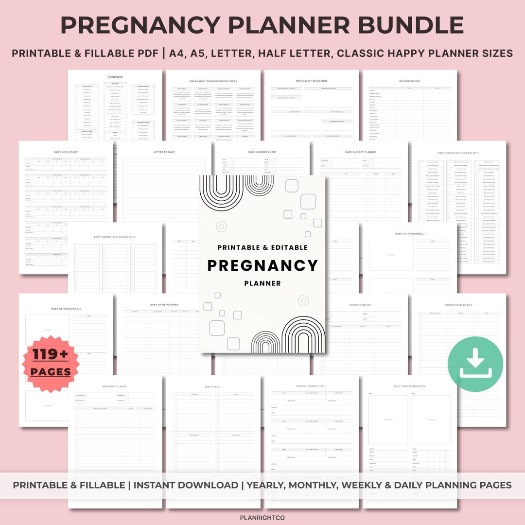 Printable Pregnancy Planner & Journal, Baby Checklist, Hospital Bag ...