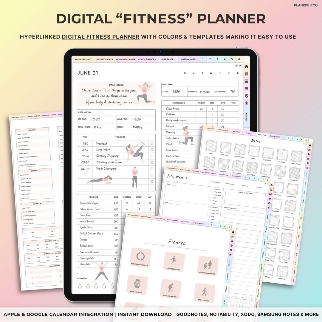 Digital Fitness Planner, Goodnotes Fitness Journal, Weight Loss Journal ...