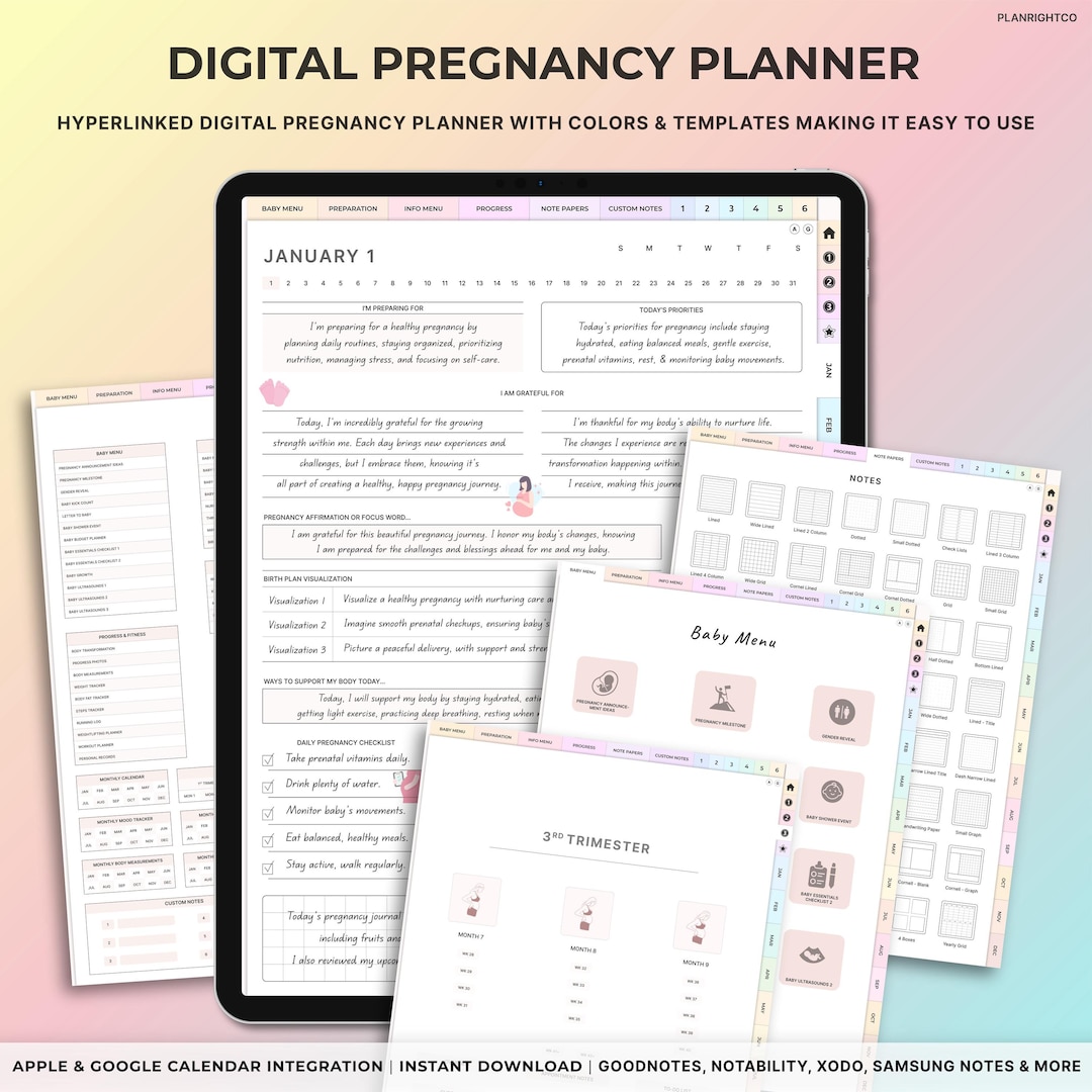 Hyperlinked Pregnancy Journal, Digital Pregnancy Planner, Pregnancy ...