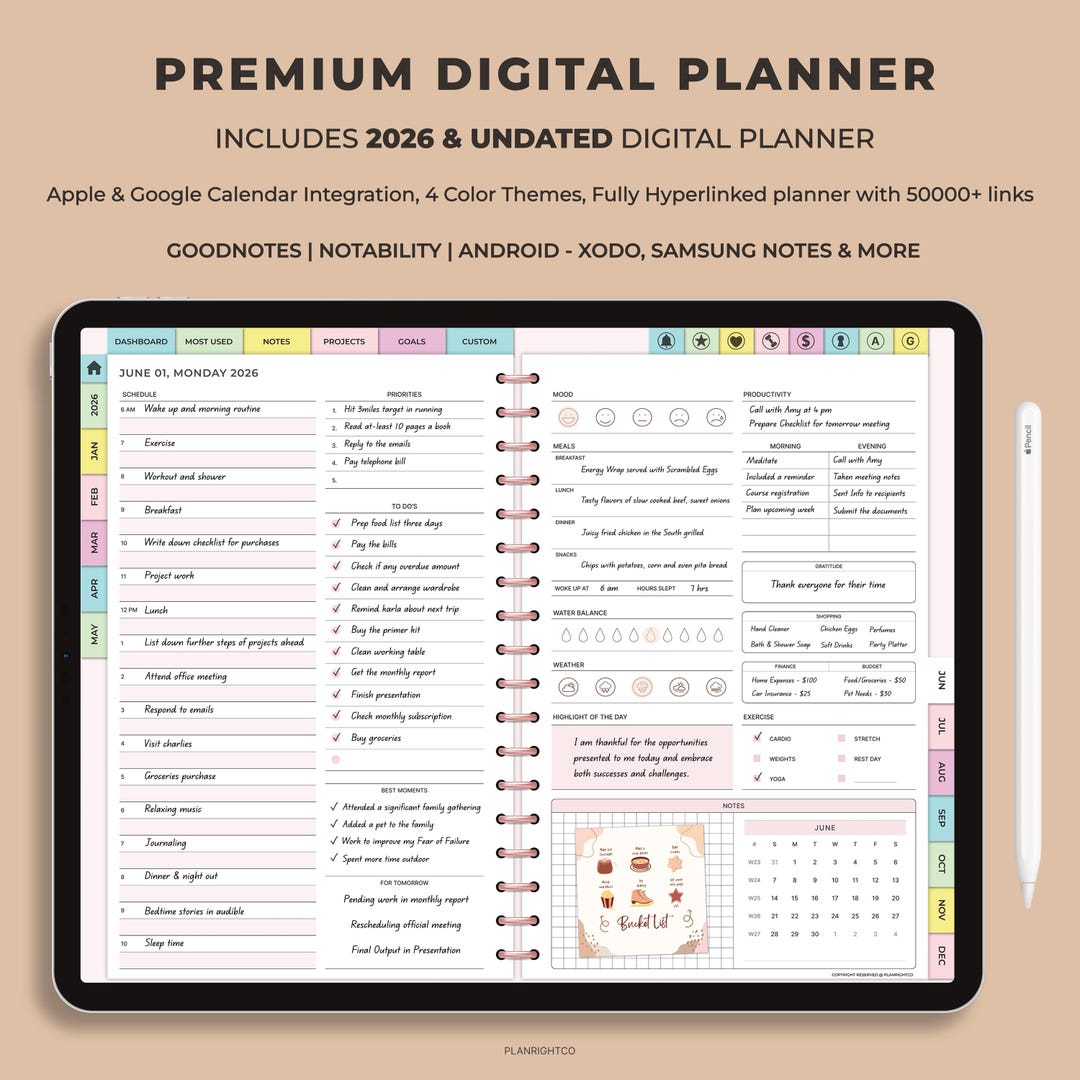 All-in-one 2026 Digital Planner | Hyperlinked Goodnotes iPad Daily ...