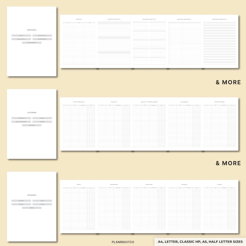 Printable Language Learning Planner Bundle | Undated Vocabulary Grammar ...