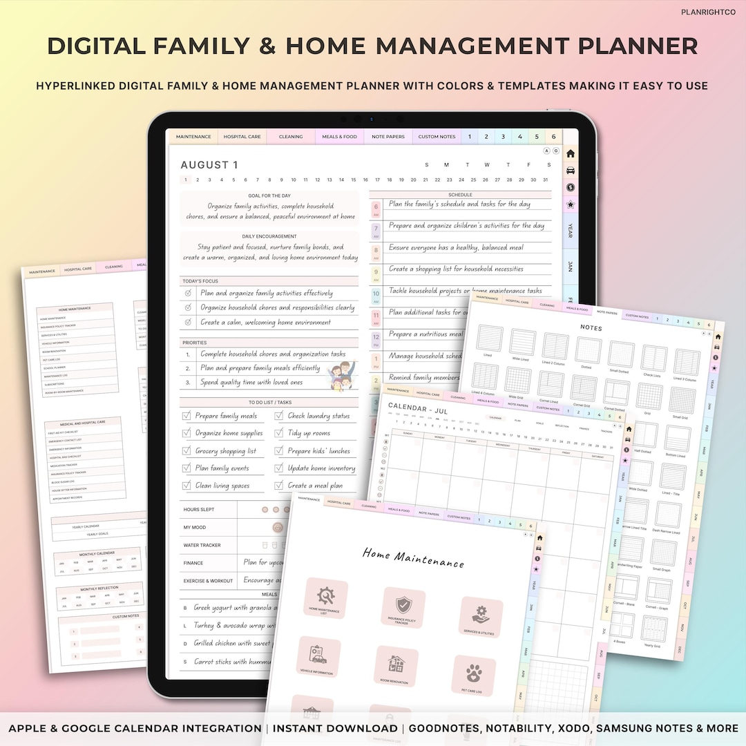 Family Calendar, Digital Family Planner, Family Chore List, Household ...