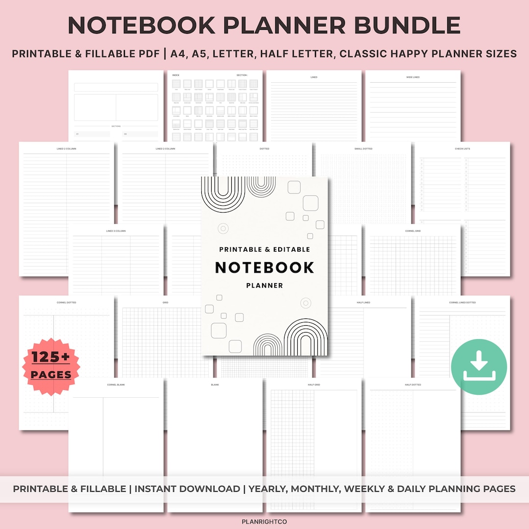 Printable Notebook Paper Bundle | Lined, Grid, Dot Grid, Graph & Ruled ...