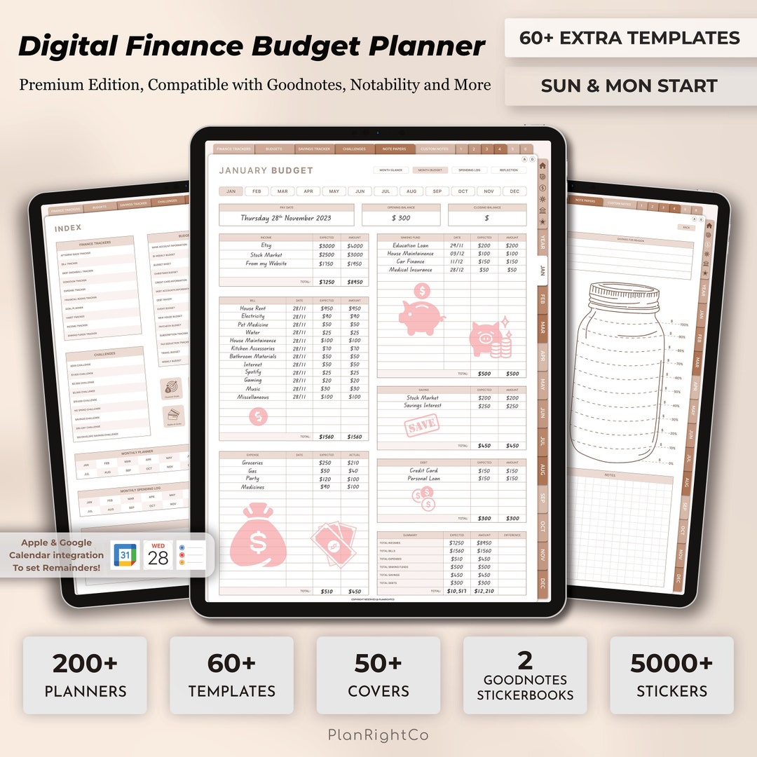 Digital Financial Budget Planner, Digital Budget Planner, Digital ...