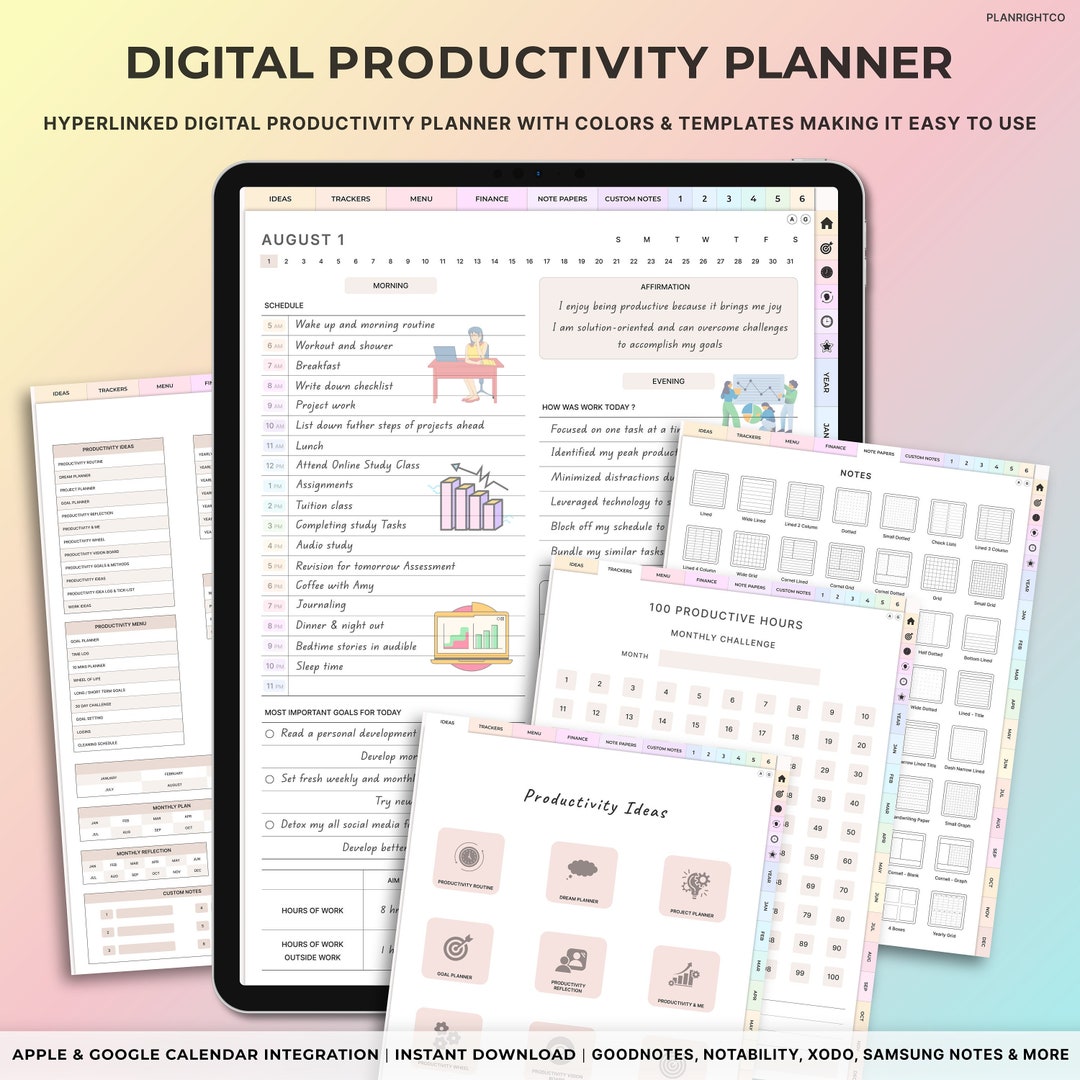 Productivity Digital Planner, Goals Tracker, Goodnotes Planner, SMART ...