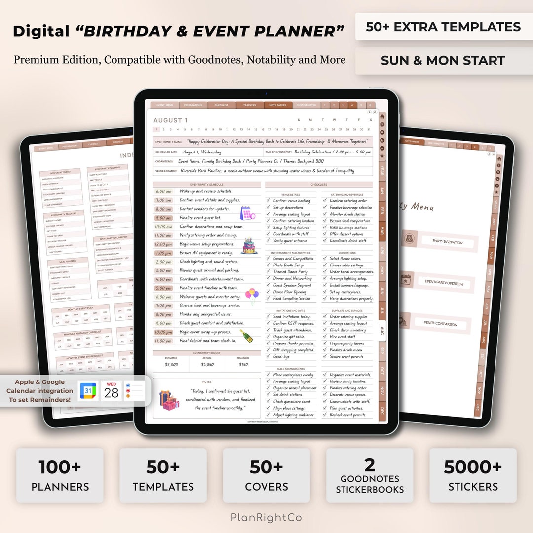 Digital Event Planner, Event Planning Template, Digital Event Planning ...