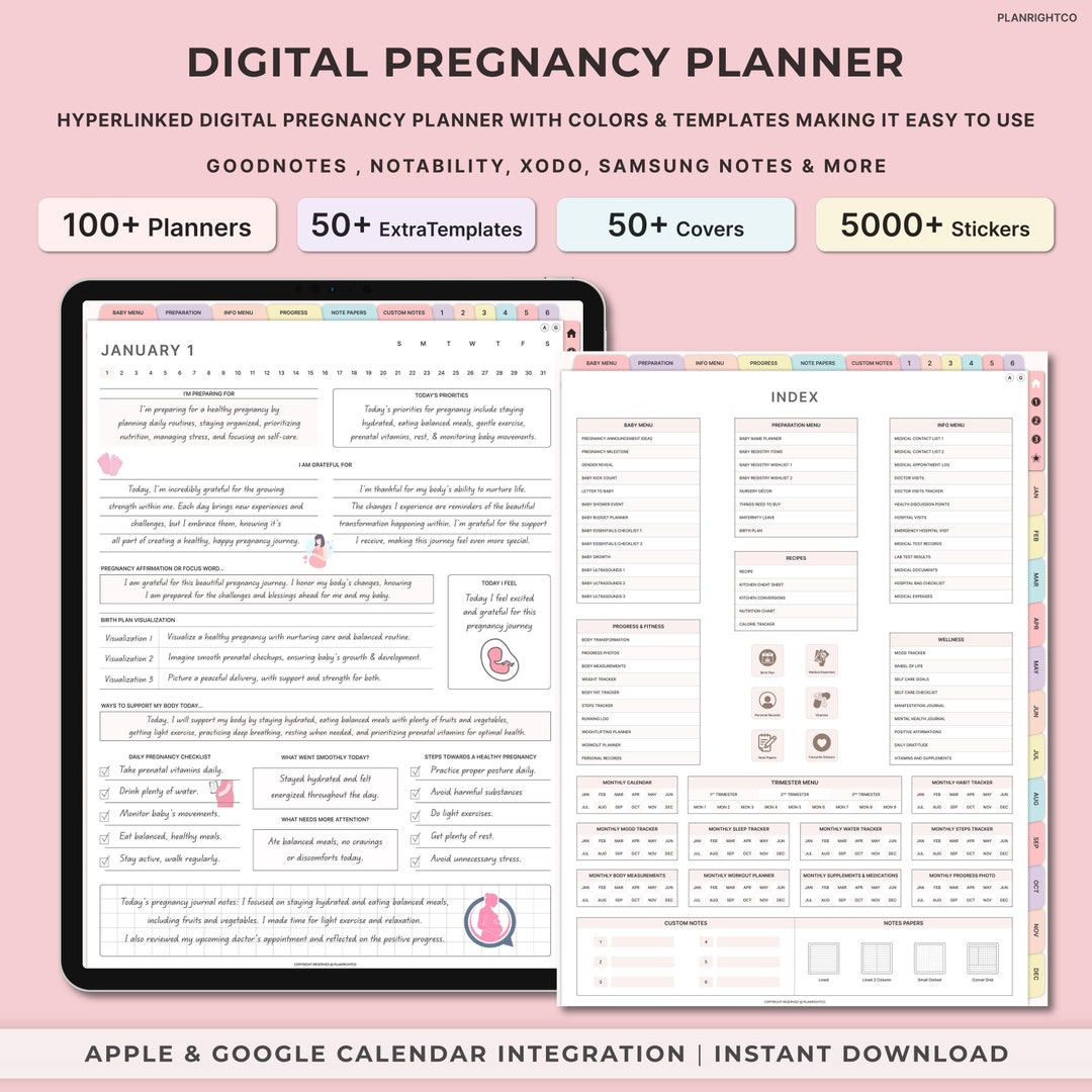 Digital Pregnancy Journal, Pregnancy Planner, Hyperlinked Pregnancy ...