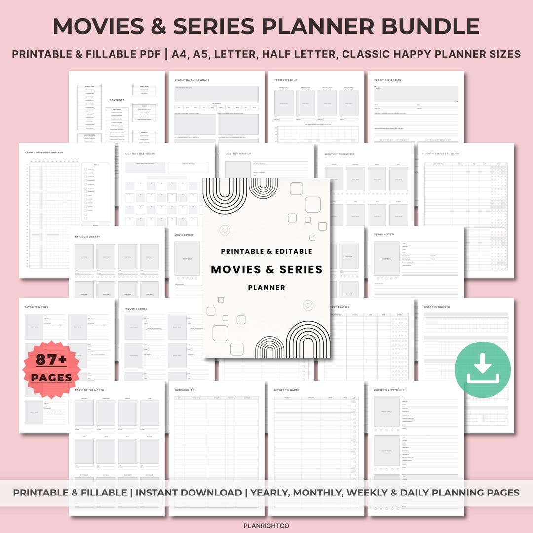 Movie & TV Series Planner Printable, Film Log, Review Journal, Movies ...