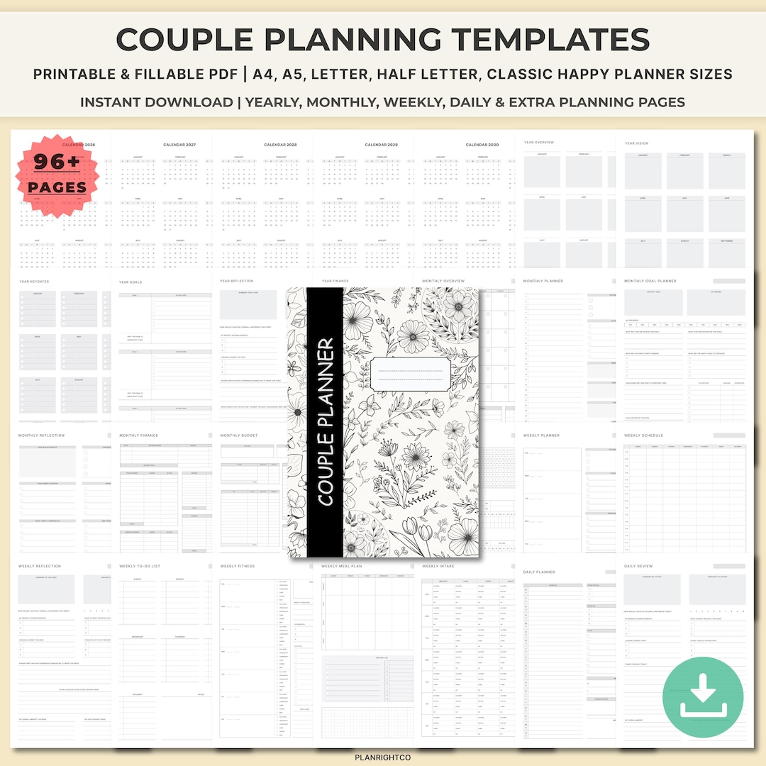 Printable Couples Planner & Relationship Journal | Undated Date Night ...