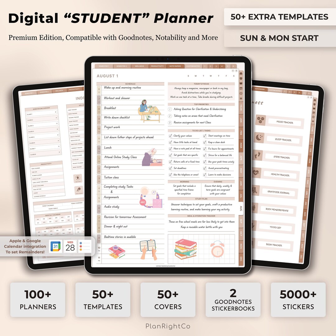 Digital Student Planner, Academic Planner, Study Planner, Digital ...