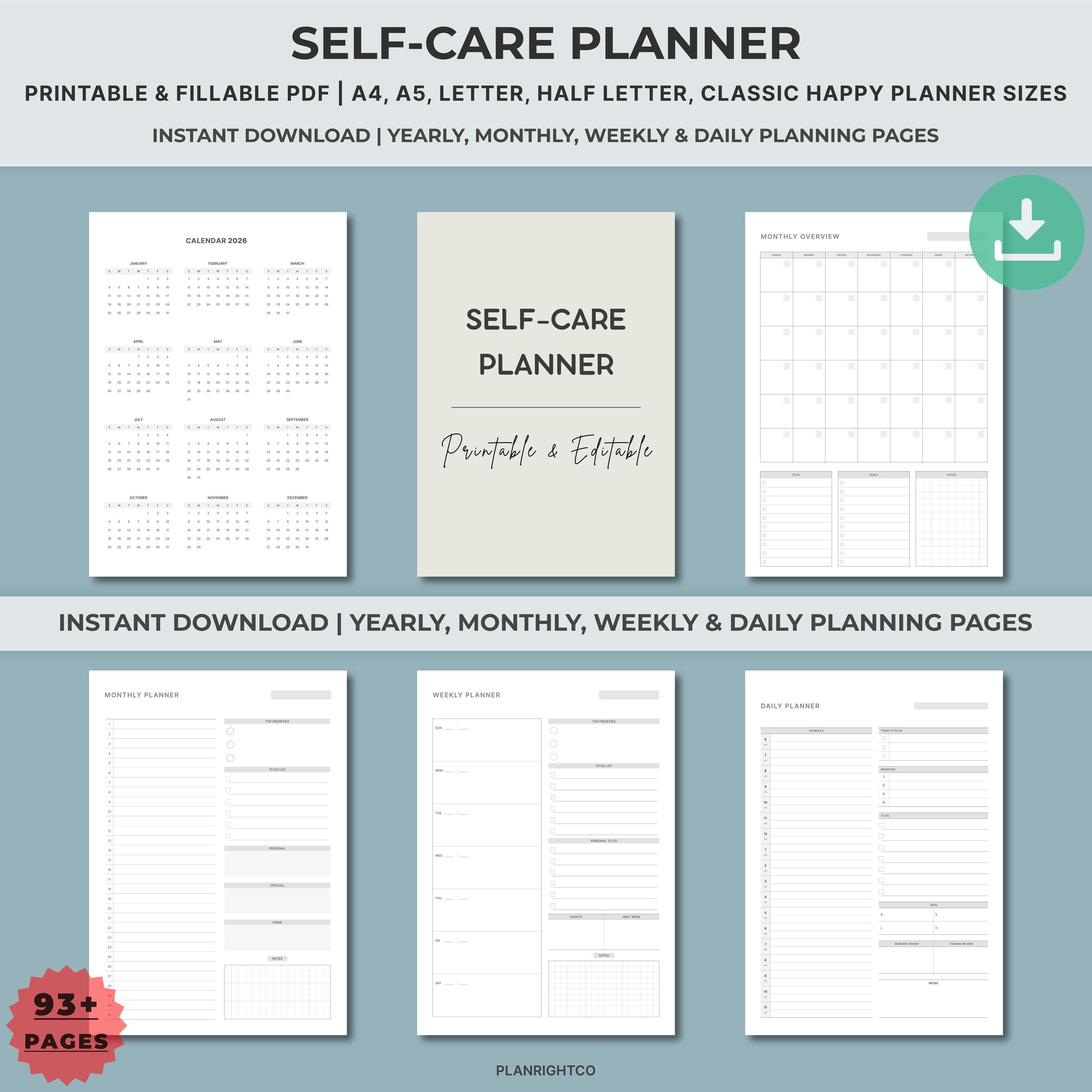 Self Care Planner Printable | Gratitude Journal Mood Tracker | Habit ...