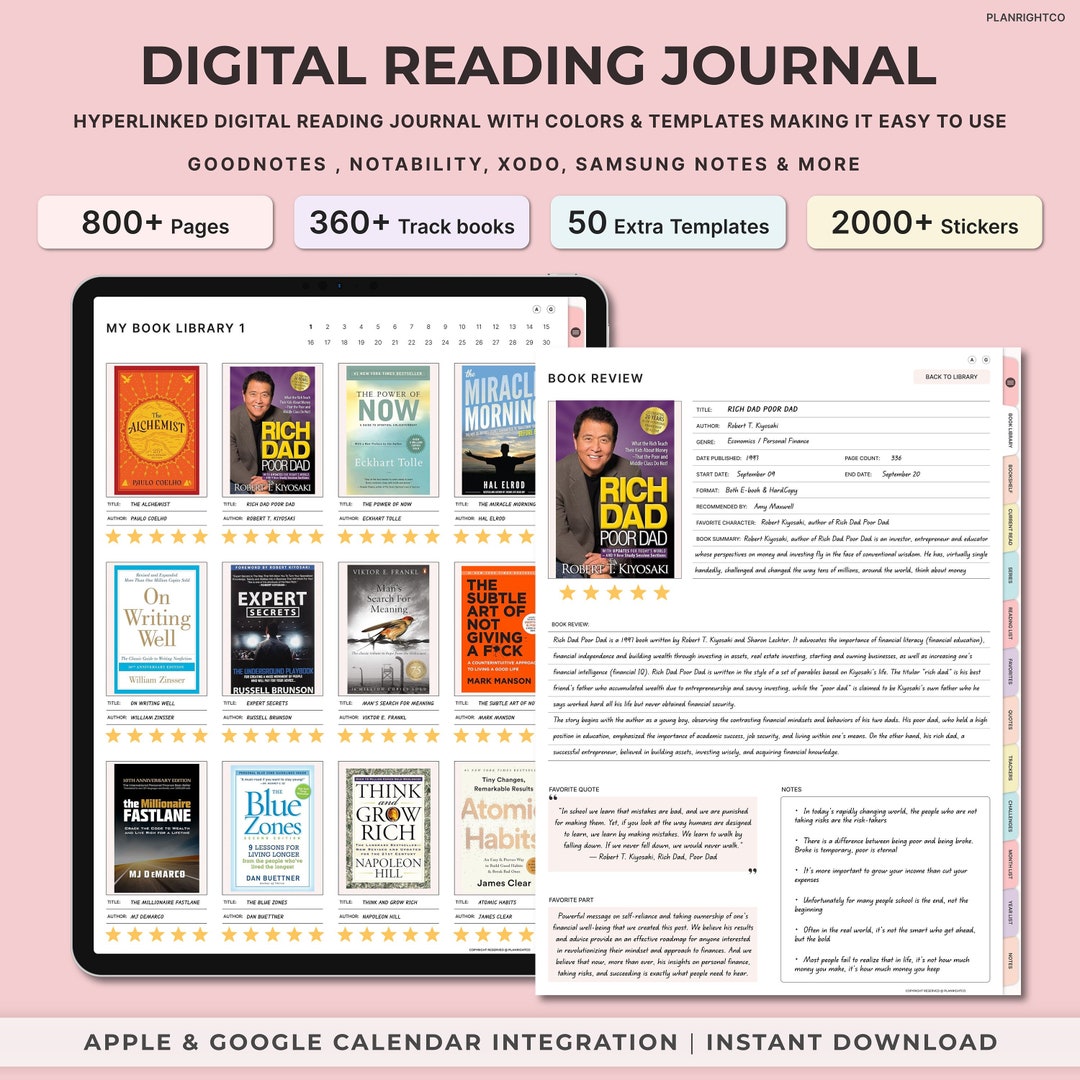 Digital Reading Planner, Digital Reading Journal, Reading Digital ...