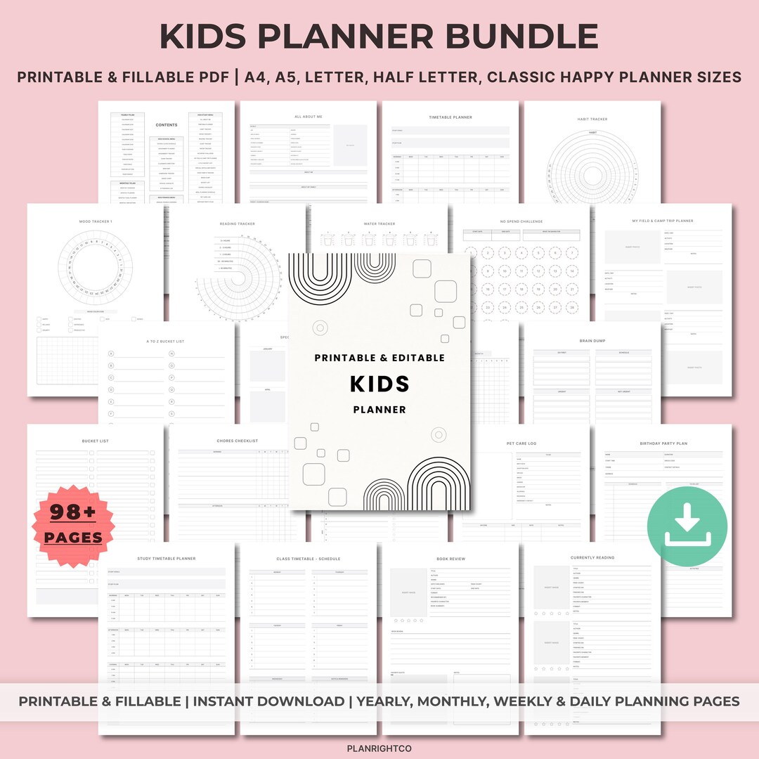 Kids Planner Printable | Daily Routine, Chore Chart, School Planner ...