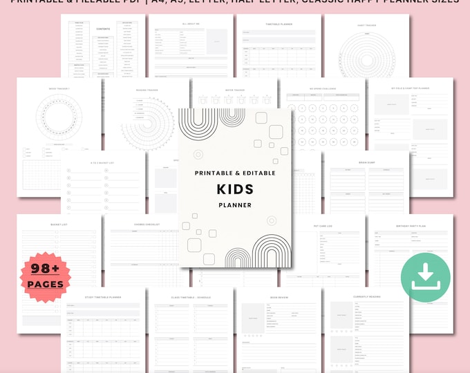 Printable Kids School Planner | Digital Download & Editable | Calendar ...