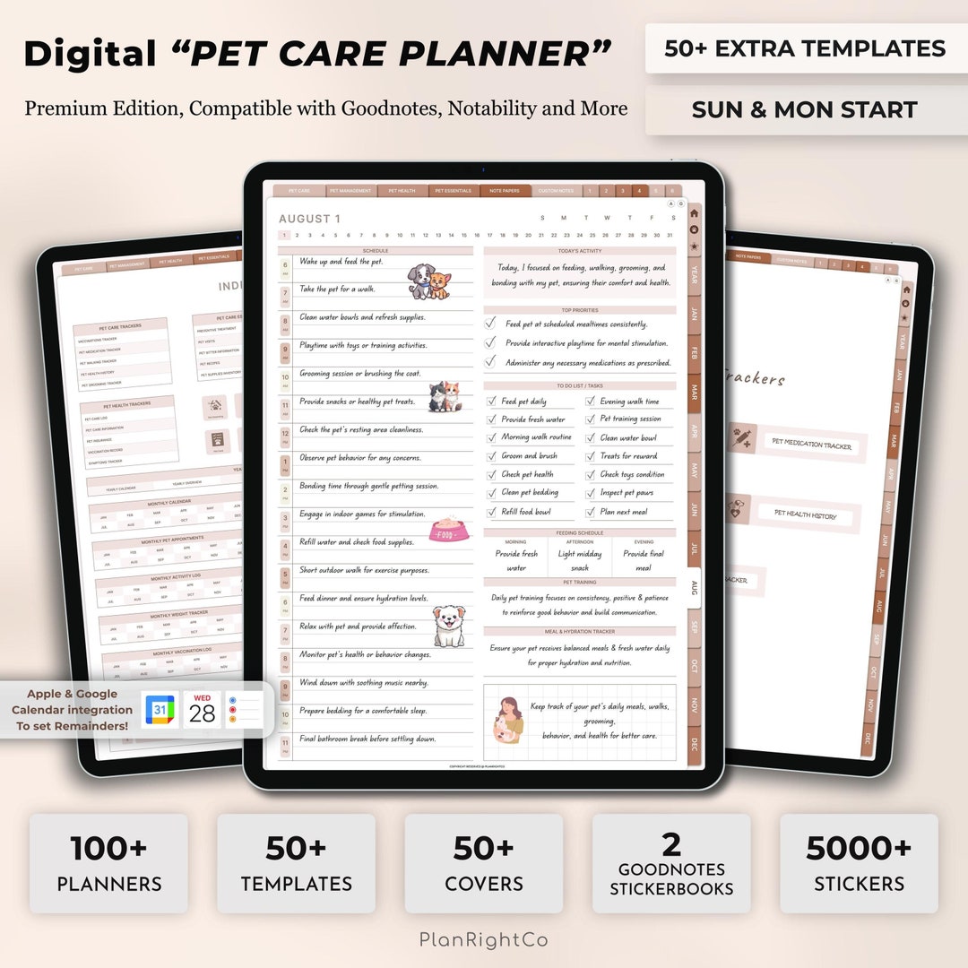 Digital Pet Care Planner, Pet Planner, Pet Health Tracker, Pet Medical ...