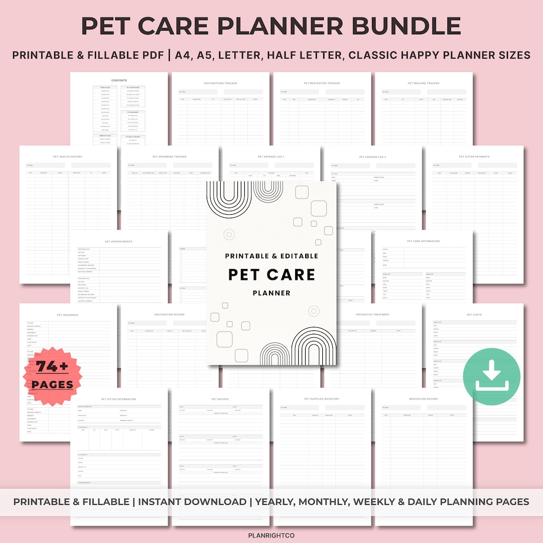 Printable Pet Care Planner Binder, Pet Health Record, Puppy Organizer ...