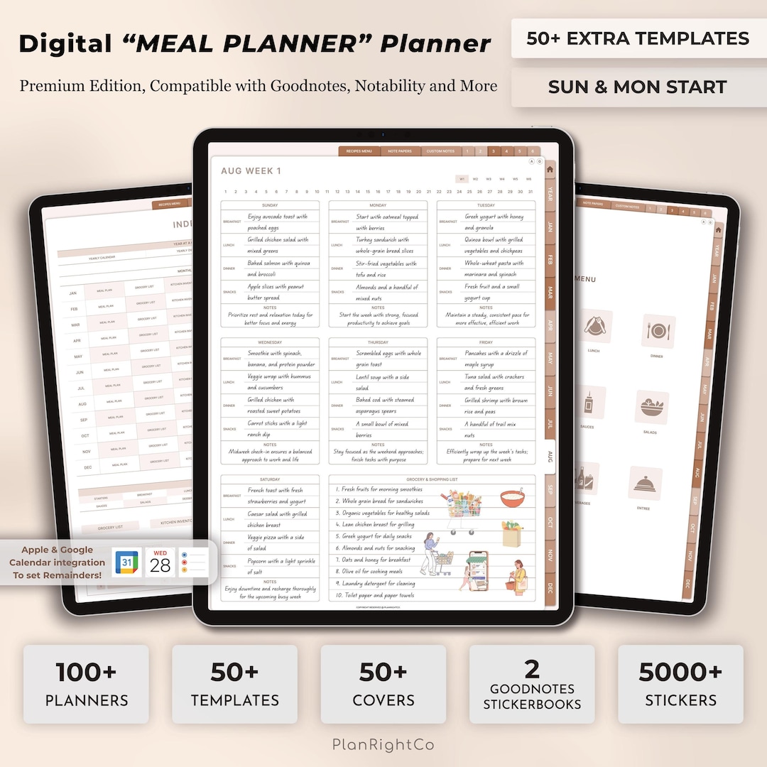 Digital Meal Planner, Meal Plan Template, Goodnotes, iPad Planner ...