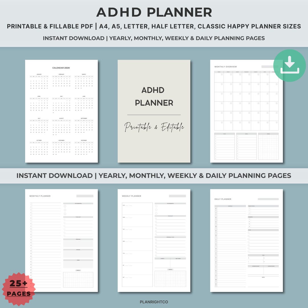 Printable ADHD Planner Adult | ADHD Daily Planner Life Planner ...