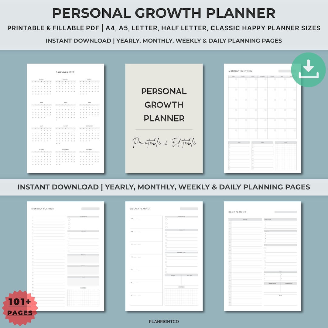 Personal Growth Planner Printable | Self Improvement Journal | Goal ...