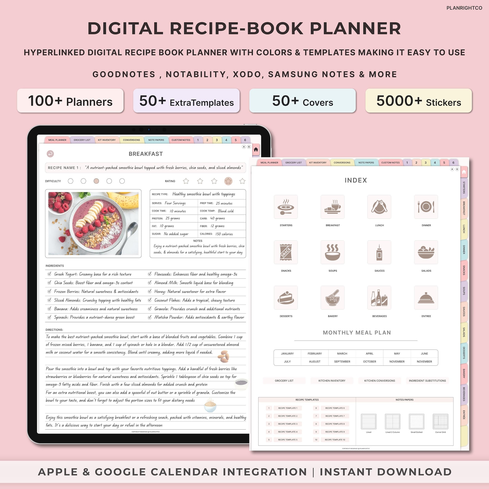 Digital Cookbook for Goodnotes, Notability, Digital Meal Planner, iPad ...