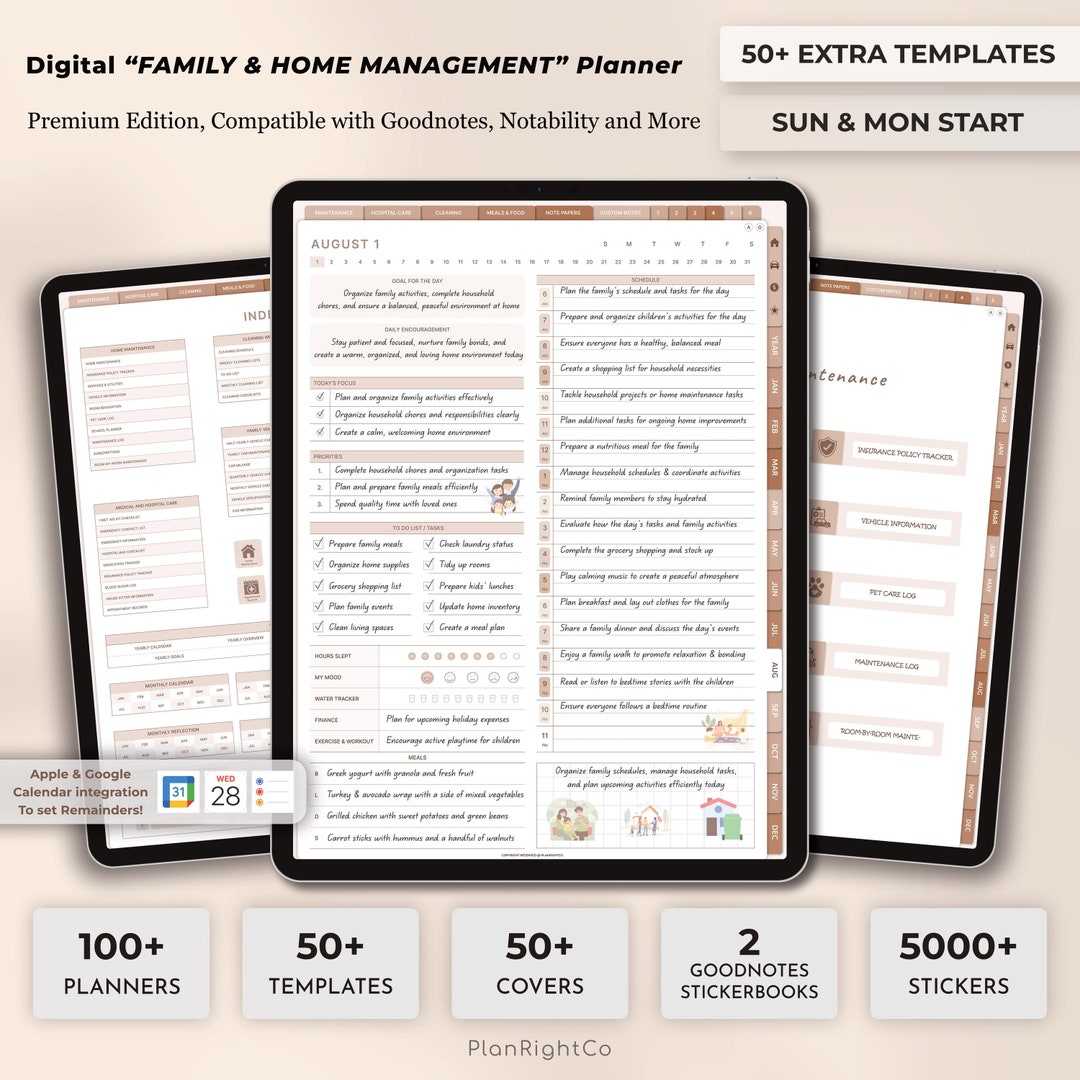 Digital Family Planner, Family Calendar, Family Chore List, Household ...