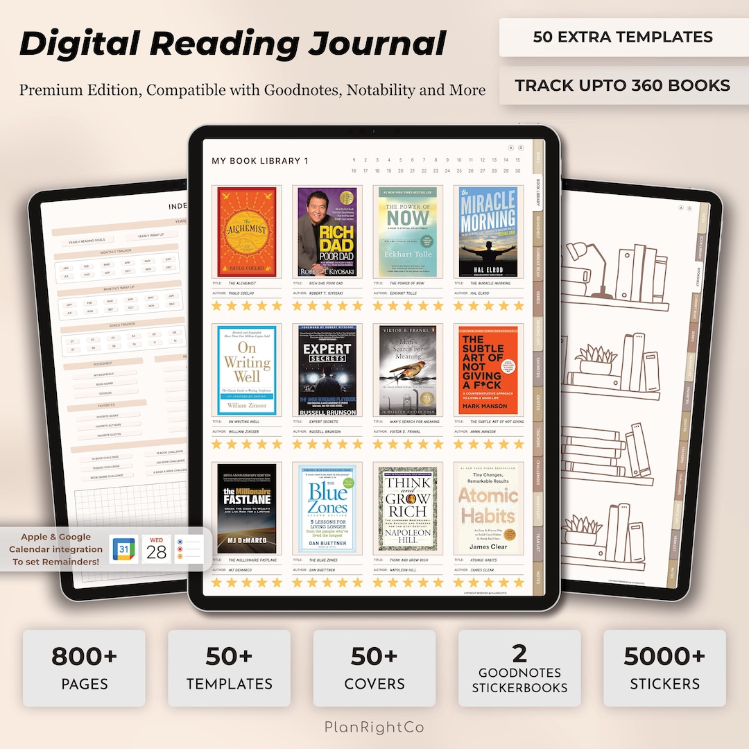 Digital Reading Journal, Digital Reading Planner, Reading Digital ...