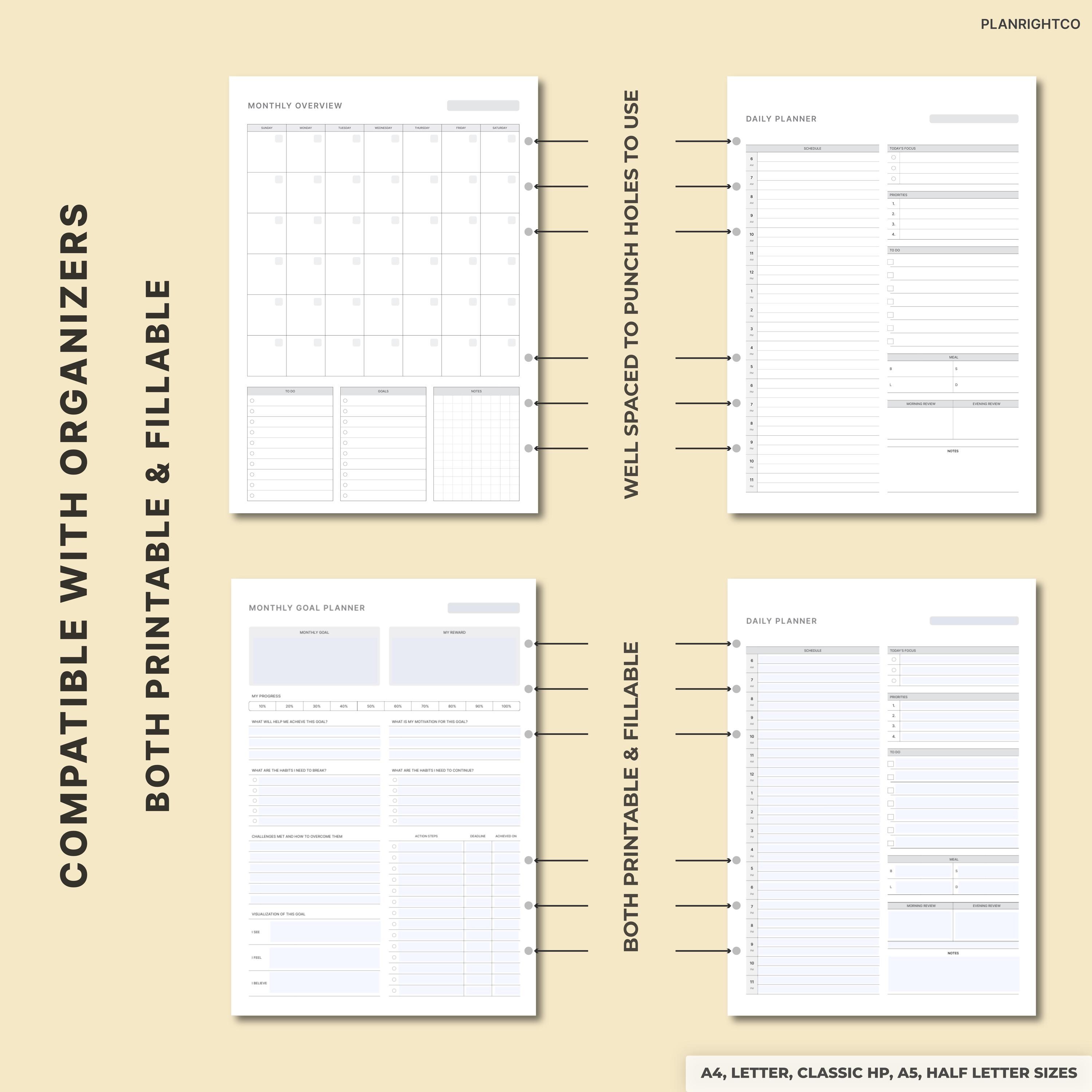 Printable Bullet Journal Pages & Bujo Template | Undated Daily Weekly ...