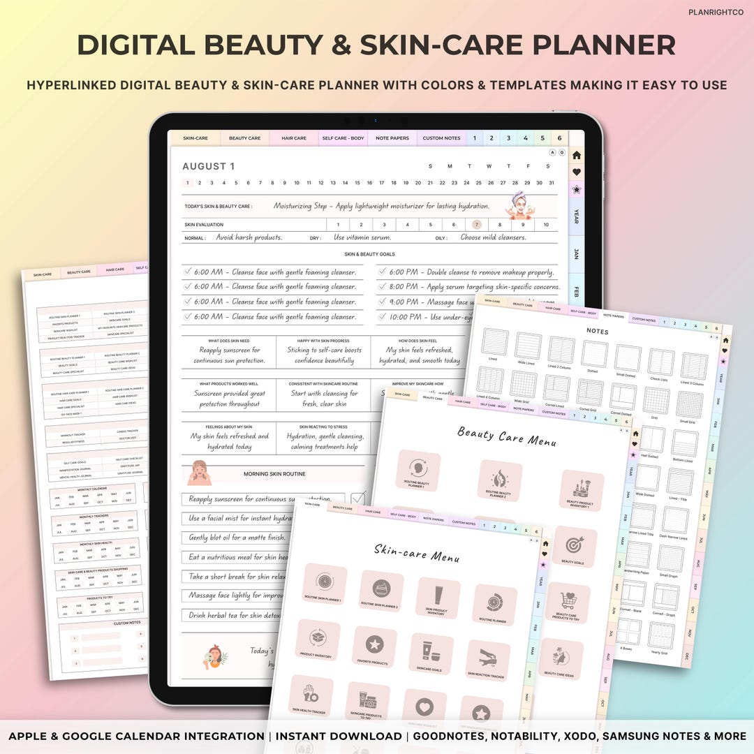 Digital Beauty and Skin Care Planner, Beauty Planner, Glow up Planner ...