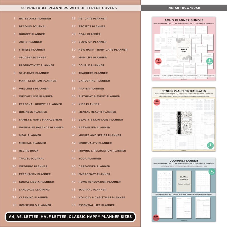 Ultimate Printable Planner Whole Shop Bundle | Daily Weekly Monthly ...