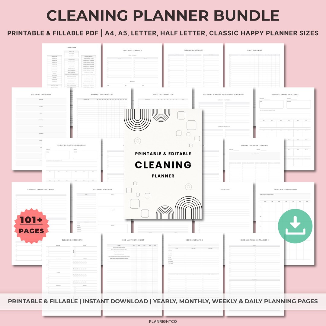 Printable Cleaning Planner Bundle, Daily Weekly Monthly Cleaning ...