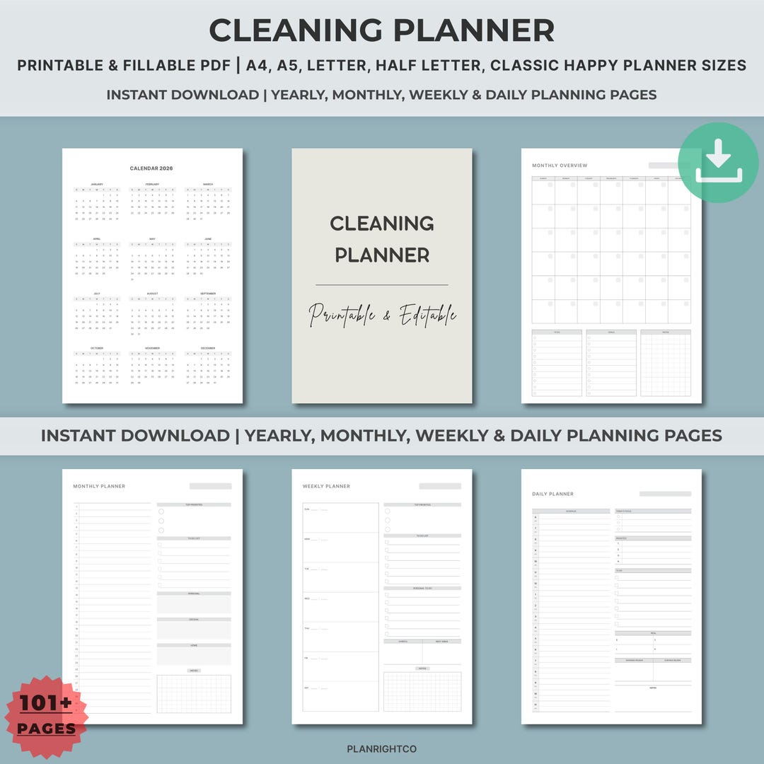 Cleaning Planner Printable | ADHD Cleaning Schedule Checklists | Weekly ...