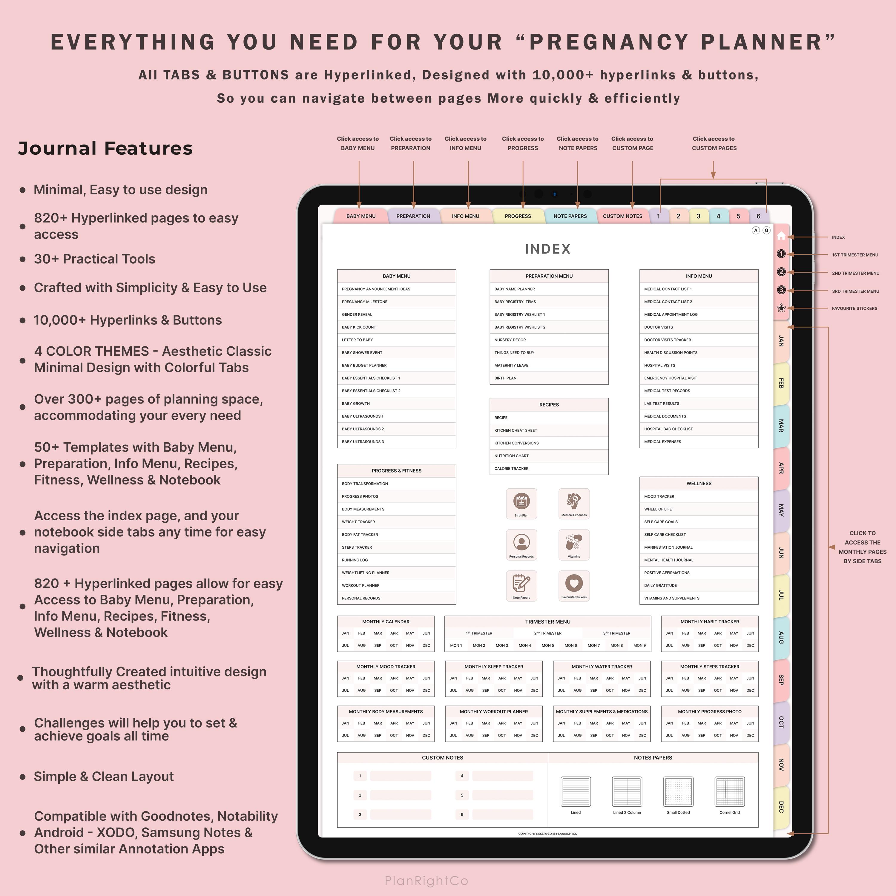 Digital Pregnancy Journal, Pregnancy Planner, Hyperlinked Pregnancy ...