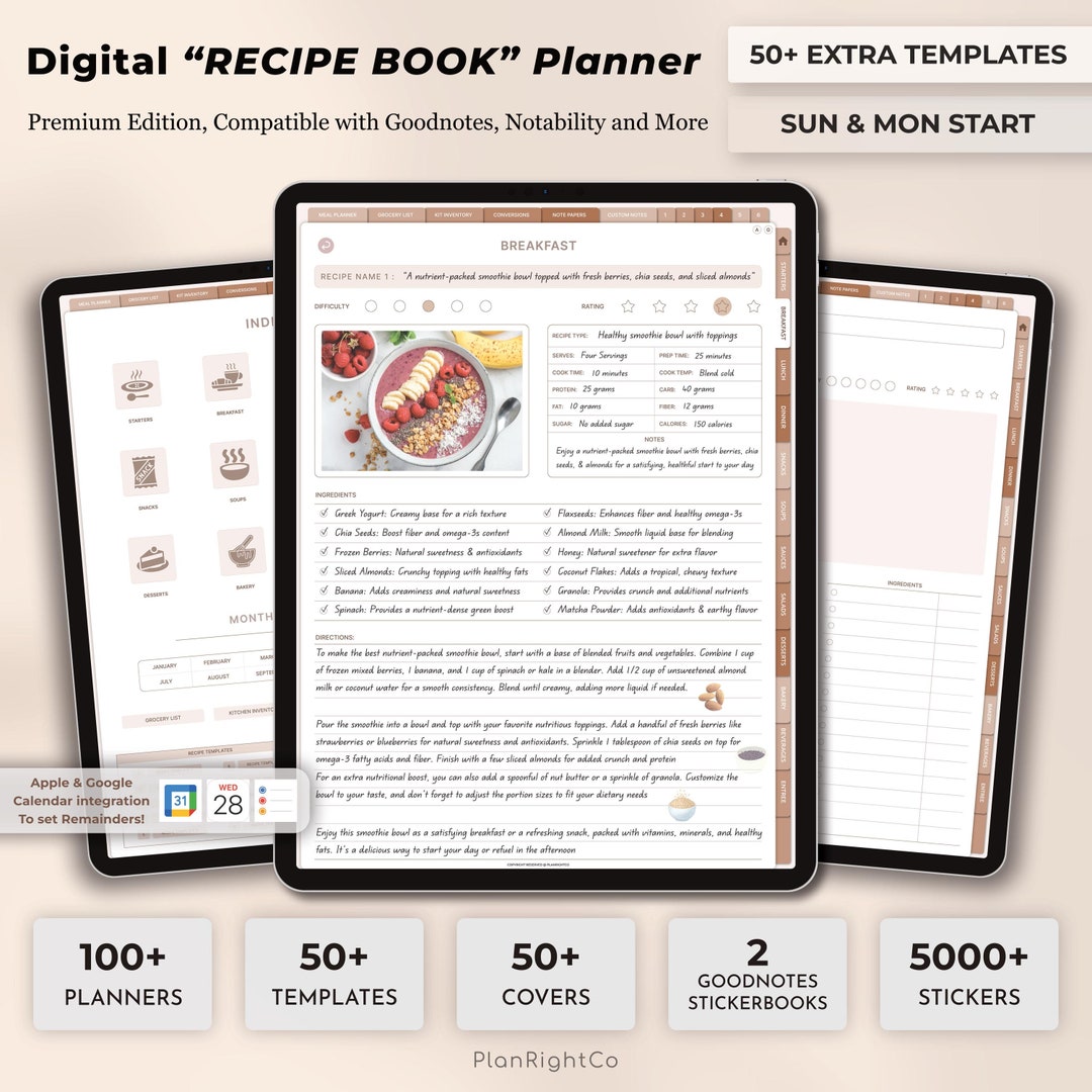 Digital Recipe Book for Goodnotes, Notability, Digital Meal Planner ...