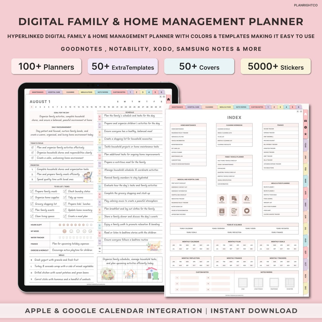 Digital Household Planner, Family Planner, Family Calendar, Family ...
