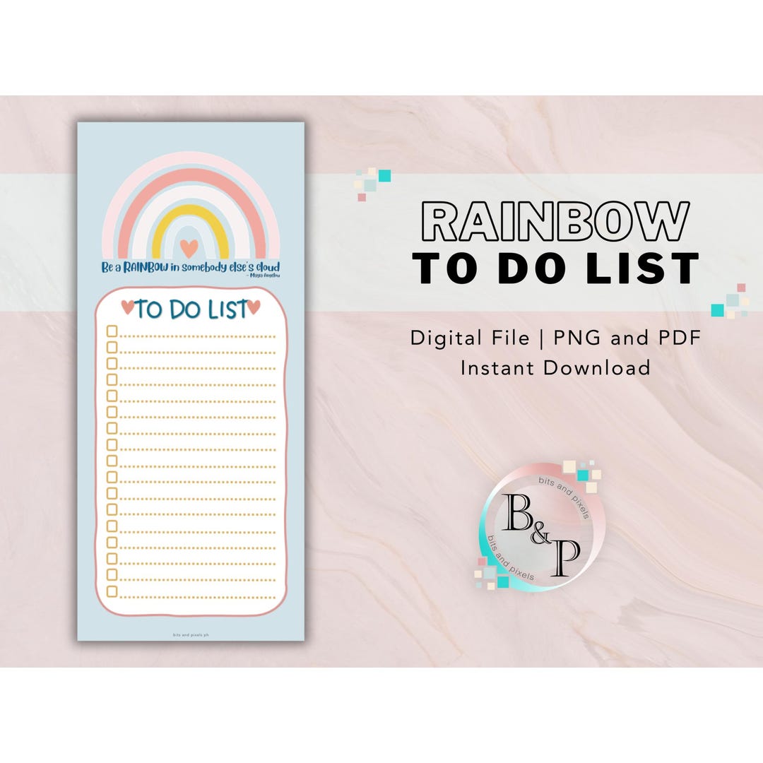 Rainbow to Do List Template Instant Download PDF PNG Print at Home - Etsy
