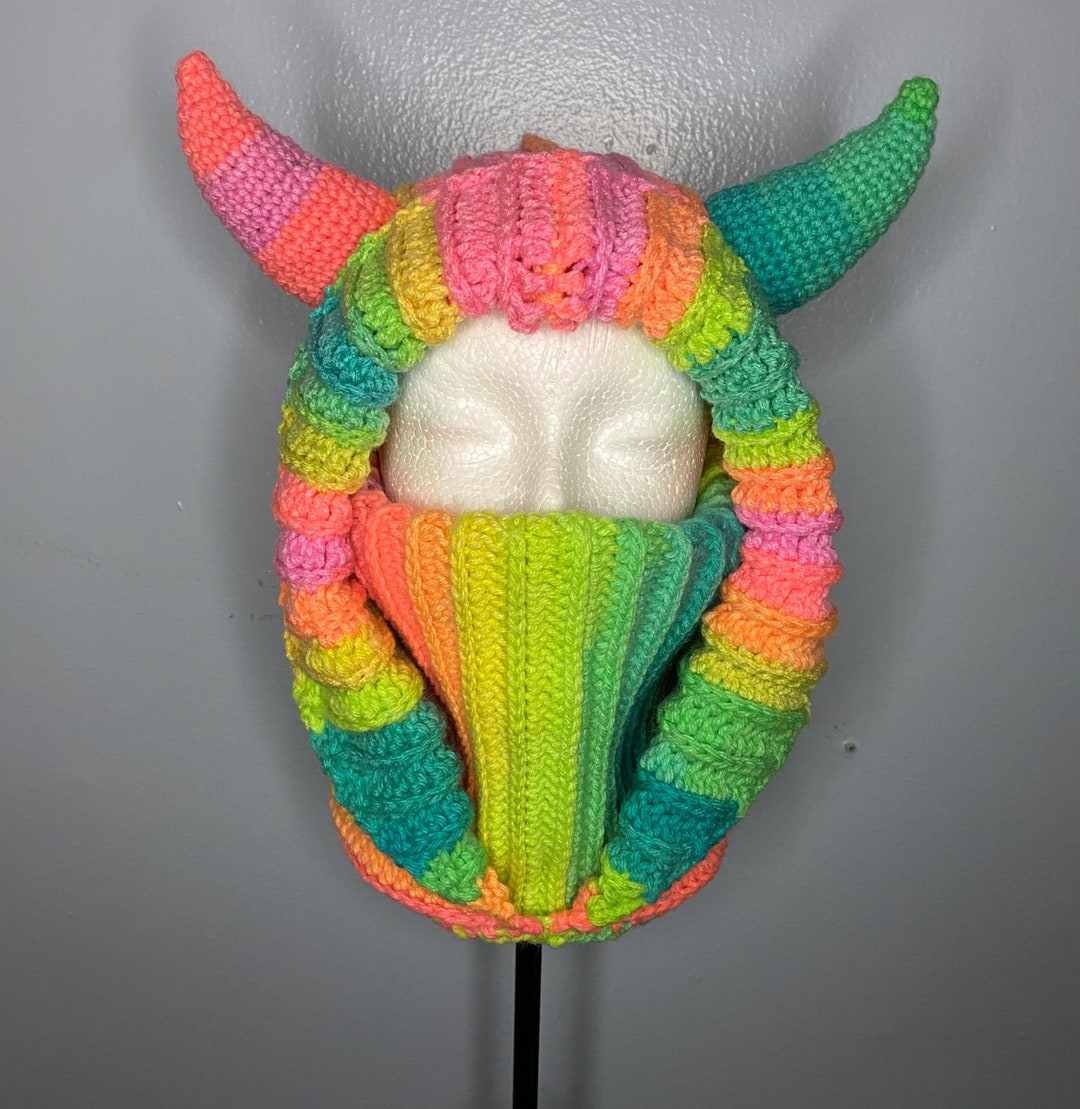Rainbow Demon Hooded Cowl - Etsy