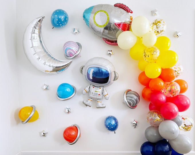 Two the Moon Rocket Ship Balloon Garland Kit, Outer Space Birthday ...