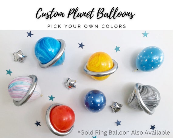 Custom Planet Balloons Pick Your Own Color Qualatex Galaxy Balloon with Silver Ring Balloon Space Baby Shower Two the Moon Birthday Party Etsy Polska