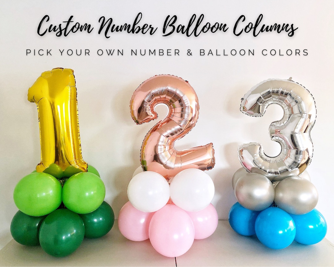Custom Number Balloon Column Kit, Gold/silver/rose Gold/ Rainbow ...