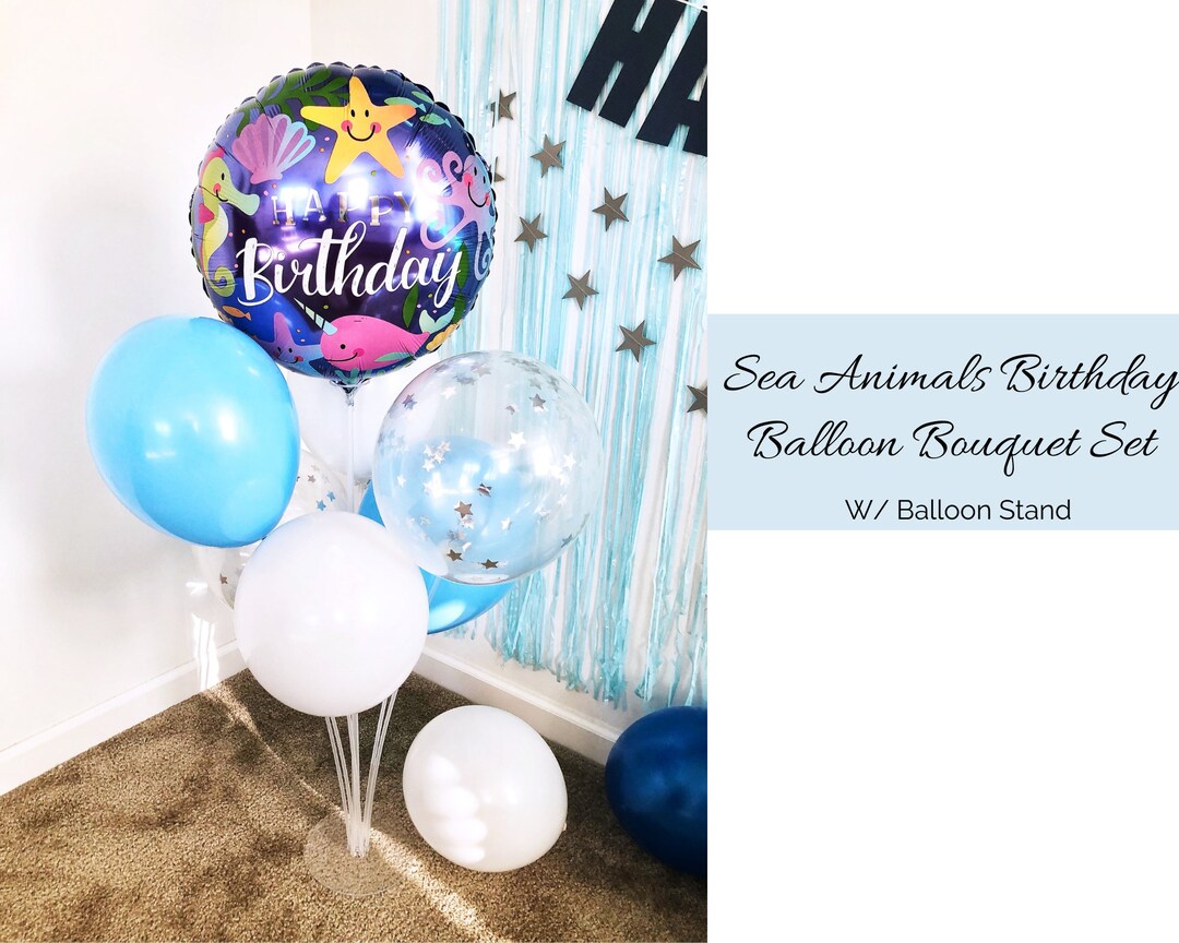 Sea Animals Birthday Balloon Bouquet Set With Balloon Stand, Under the ...