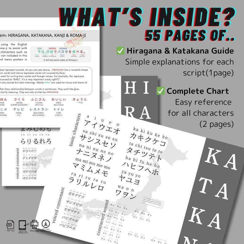Japanese Script HIRAGANA KATAKANA Digital Book - Etsy
