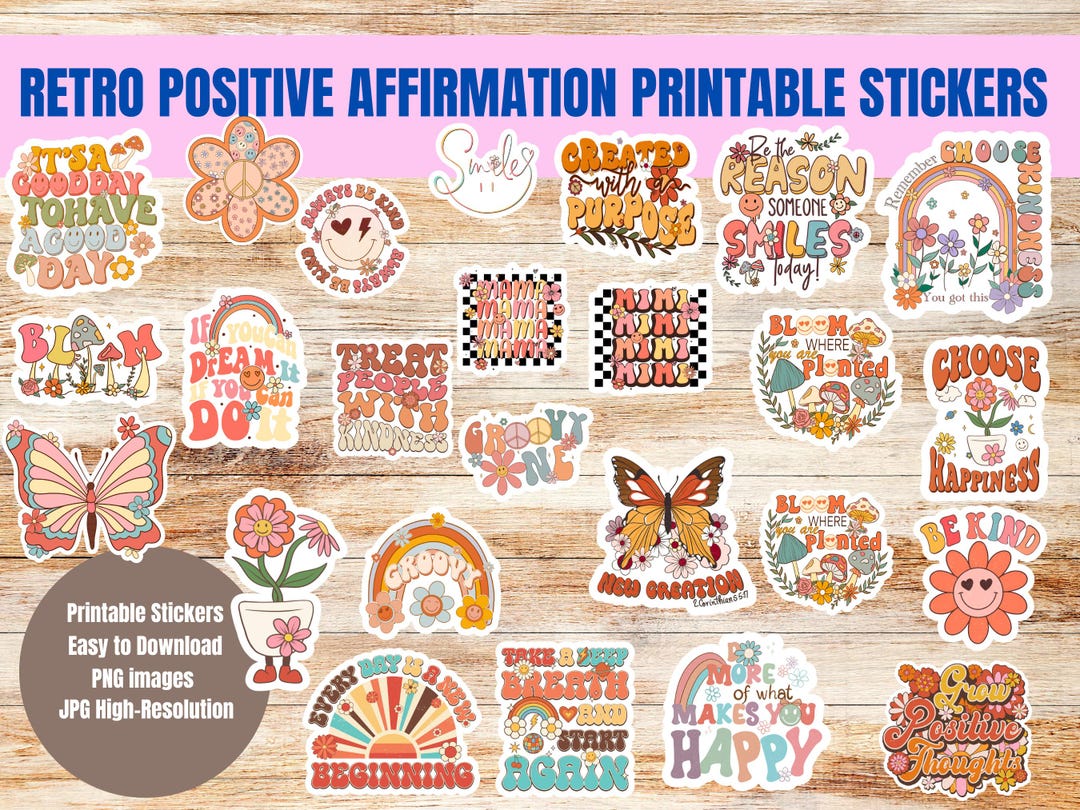 Positive Affirmation Stickers, Mental Health Printable Stickers, Happy ...